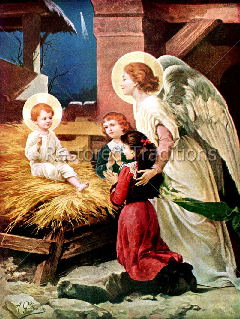 Guardian Angel Accompanies Children to Manger | Stock Art - Restored ...