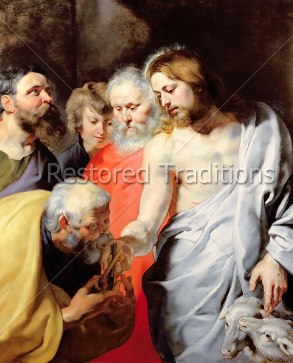 St. Peter Accepts the Keys of the Kingdom from Jesus | Stock Art ...