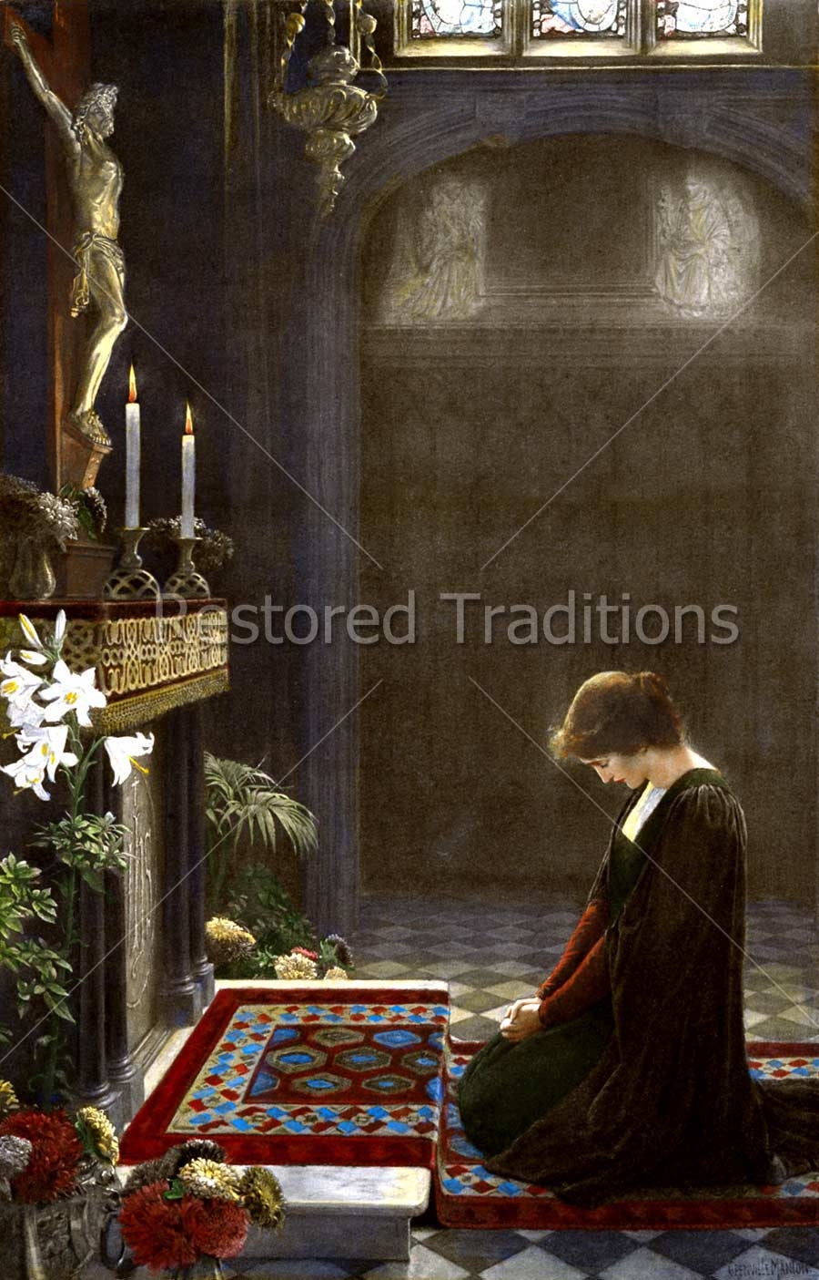 Woman Before the Altar | High Resolution Image - Restored Traditions