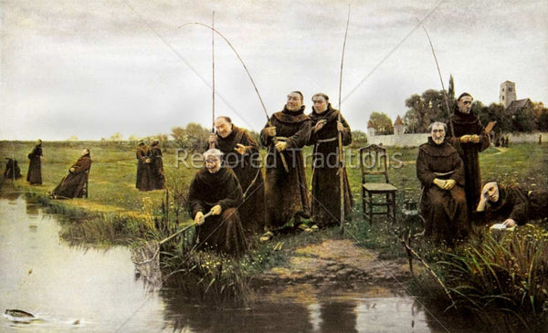Monks Fishing, Sadler | High Resolution Stock Art - Restored Traditions