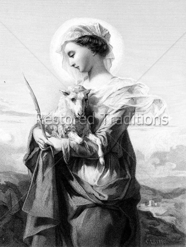 St. Agnes Holding a White Lamb | High Resolution Stock Art - Restored ...
