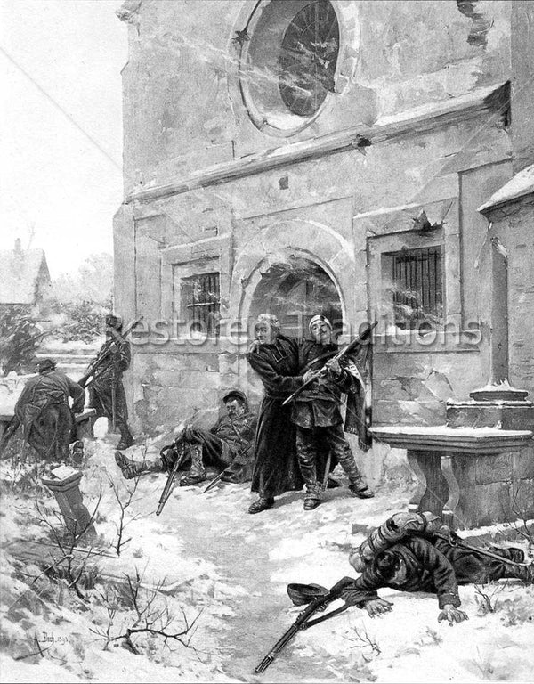 Catholic Priest Supporting a Soldier During War | Restored Antique Art ...